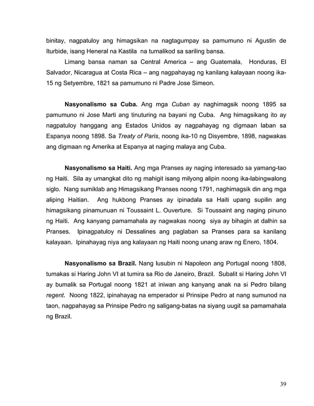 Modyul 16 ang pag-unlad ng nasyonalismo | PDF