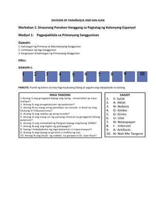 Modyul 1 gawain 1 sanggunian (division of paranaque and san juan) - grade 7 learning modules ...