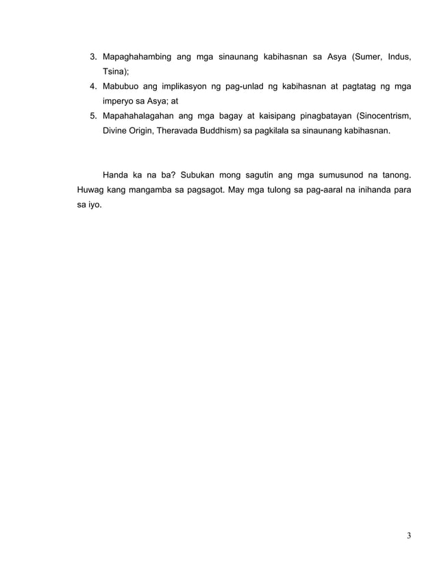 Modyul 3 sinaunang kabihasnan sa asya | PDF