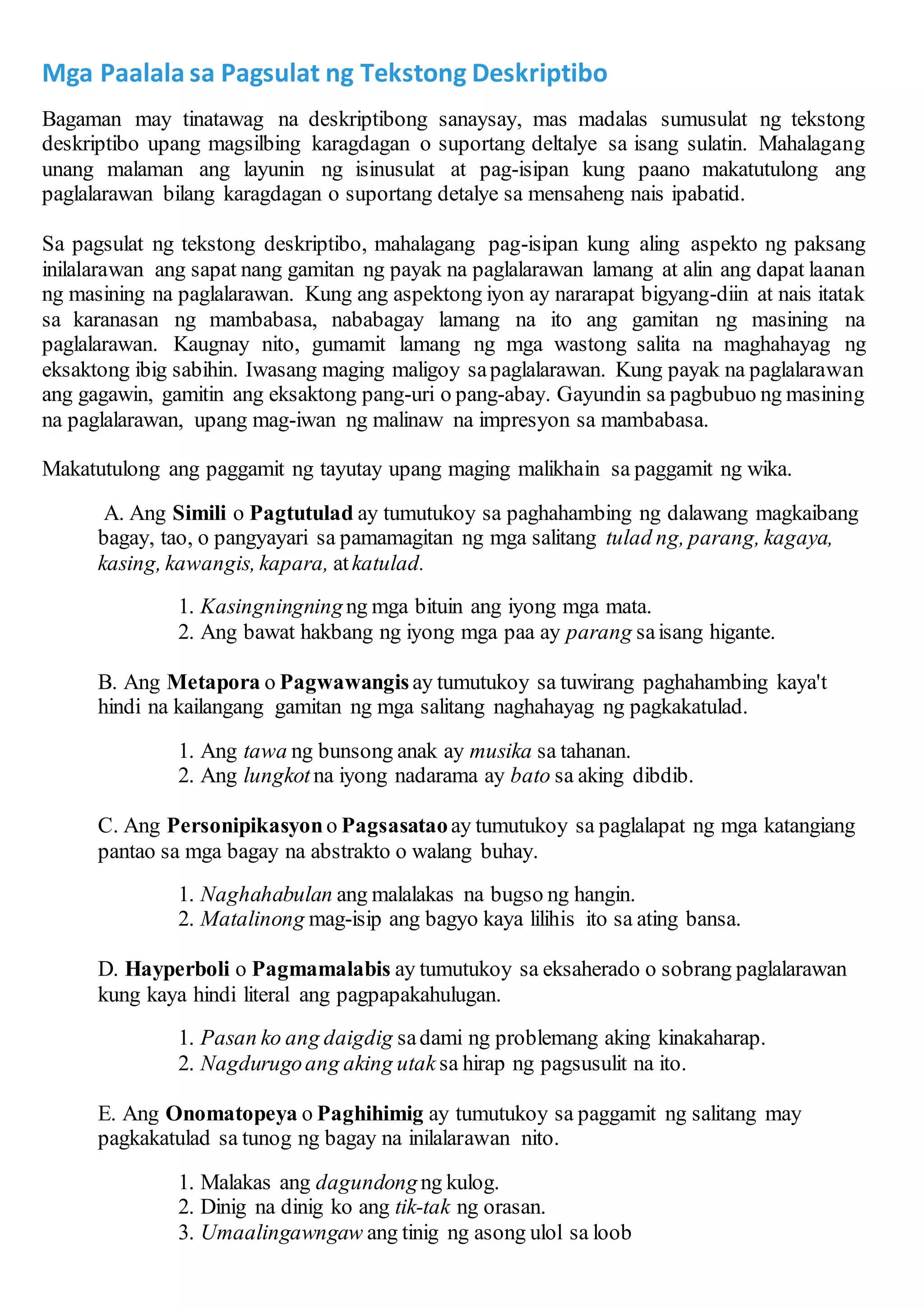 Modyul 3 tekstong deskriptibo o naratibo | DOCX