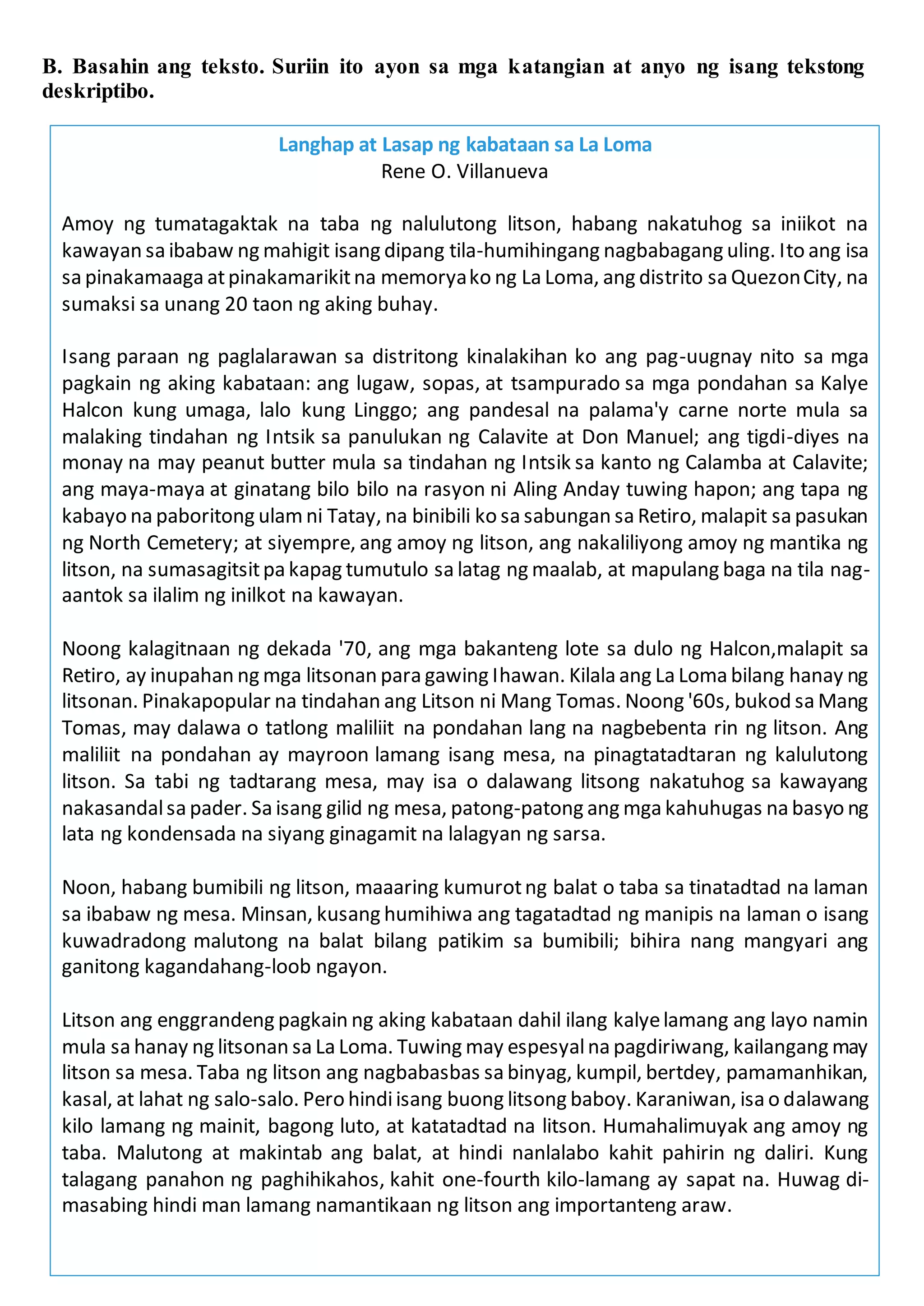 Modyul 3 tekstong deskriptibo o naratibo | DOCX