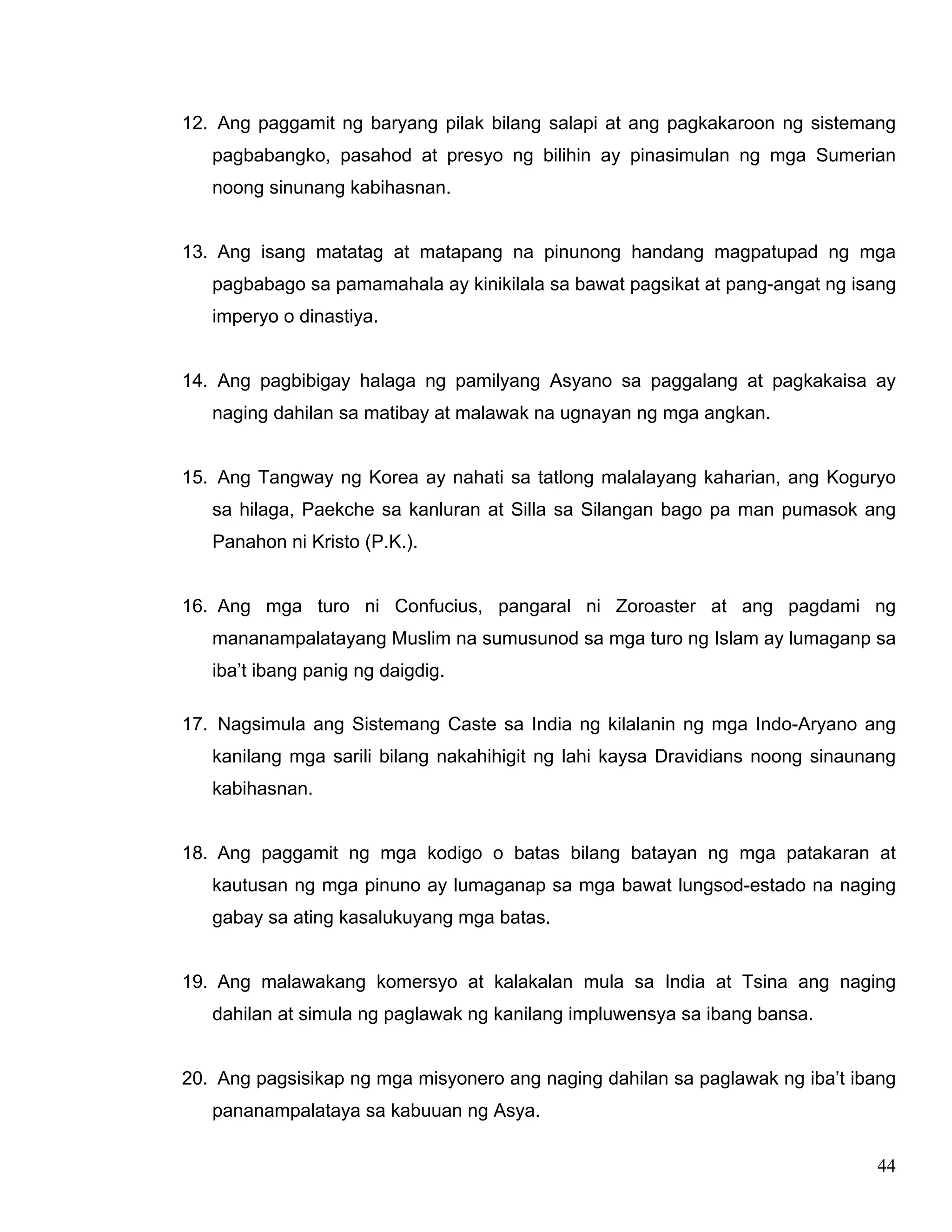 Modyul 4 ang pag-unlad ng sinaunang kabihasnan sa asya | PDF