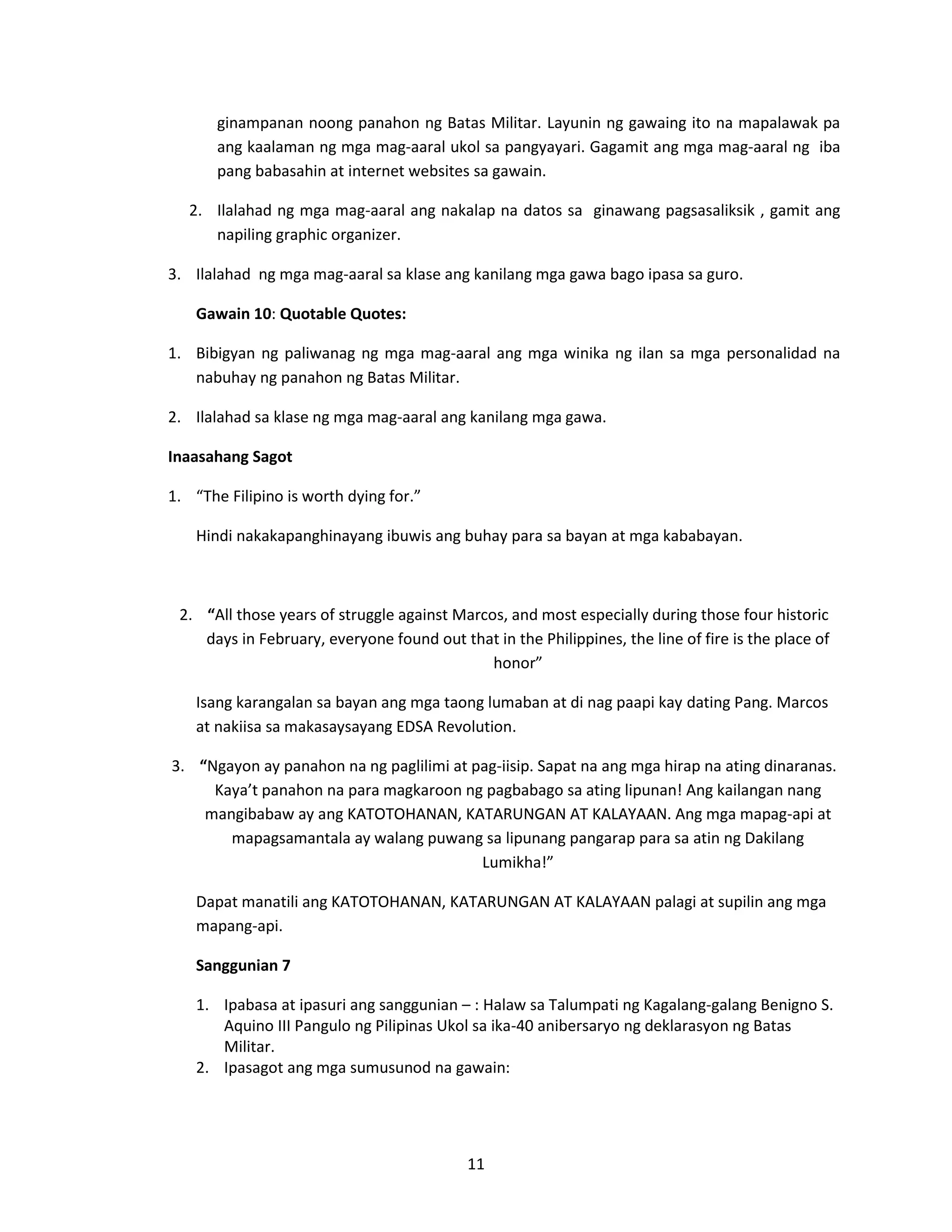 Modyul 4 batas militar teachers guide a.del rosario | PDF