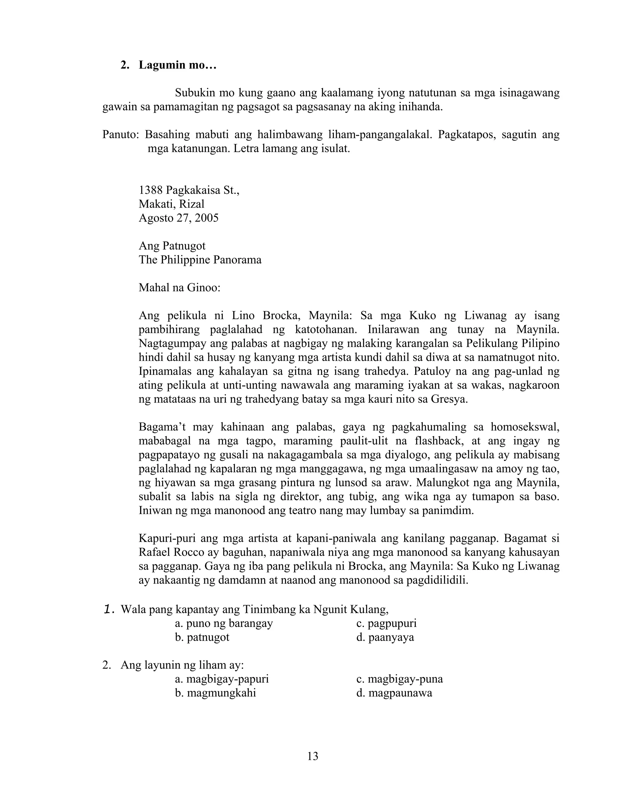 Modyul 5 pagsulat ng liham pangangalakal na nag-aaplay sa t | PDF