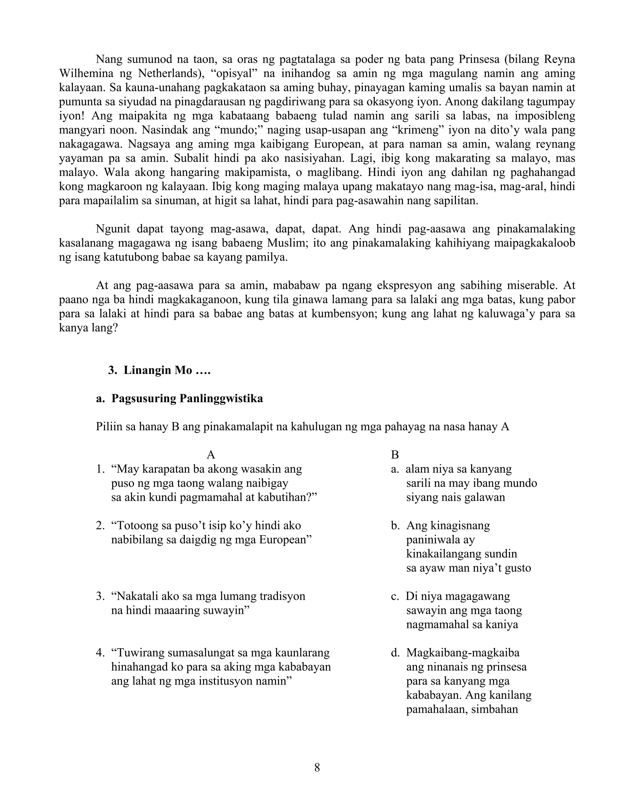 Modyul 7 pagsusuri ng akda batay sa teoryang feminismo | PDF