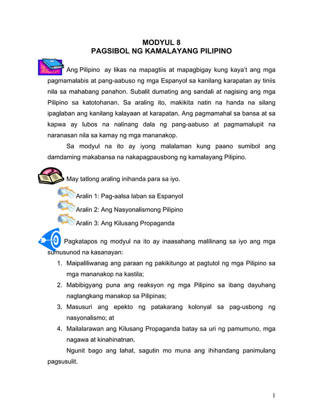 Modyul 8 pagsibol ng kamalayang pilipino | PDF