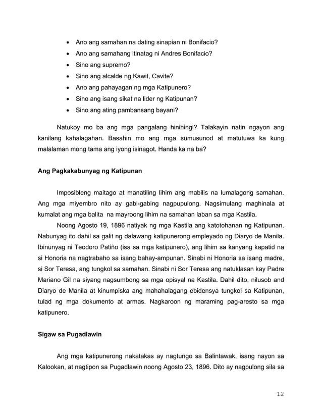 Modyul 9 ang rebolusyong pilipino tungo sa kalayaan | PDF