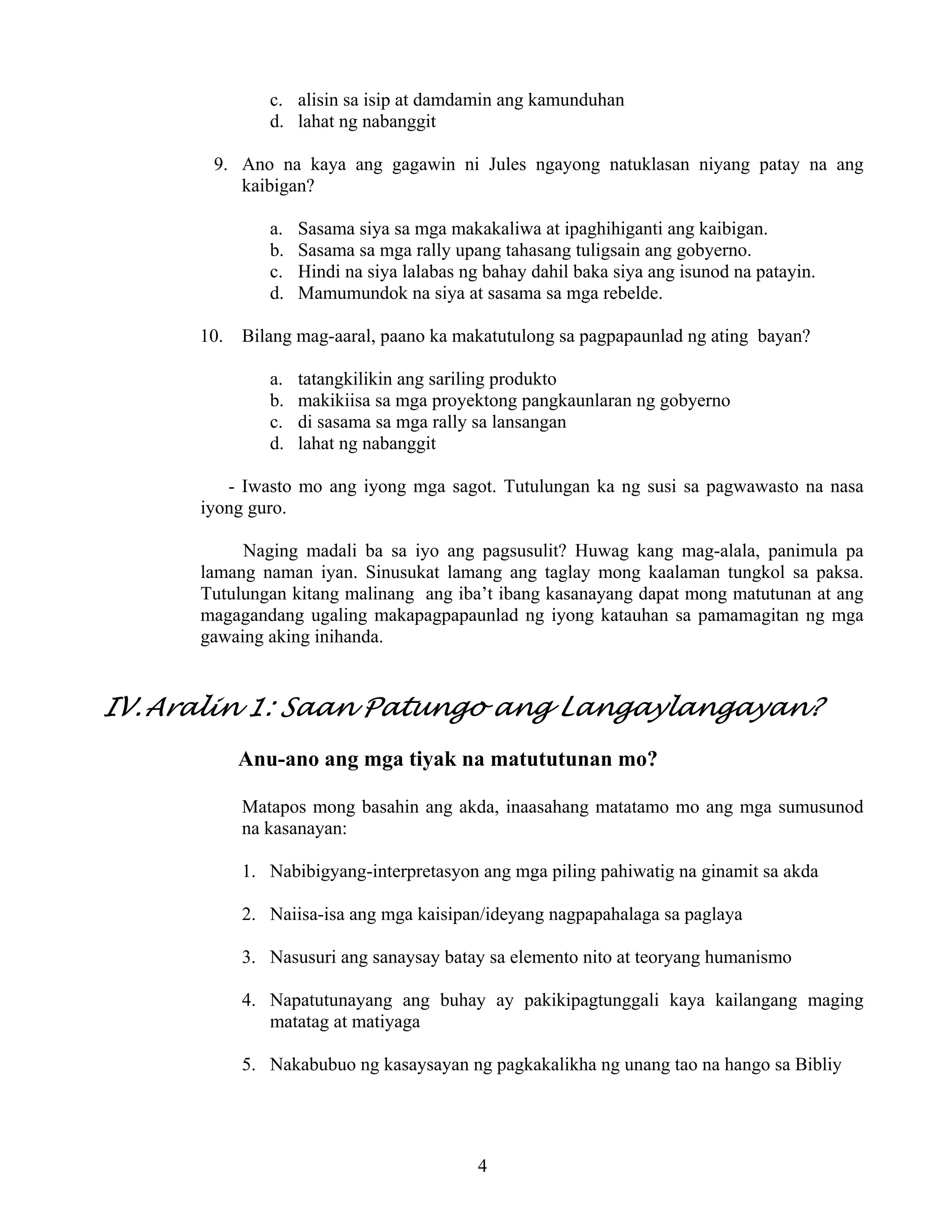 Modyul 9 pagsusuri ng akda batay sa teoryang humanismo at re | PDF