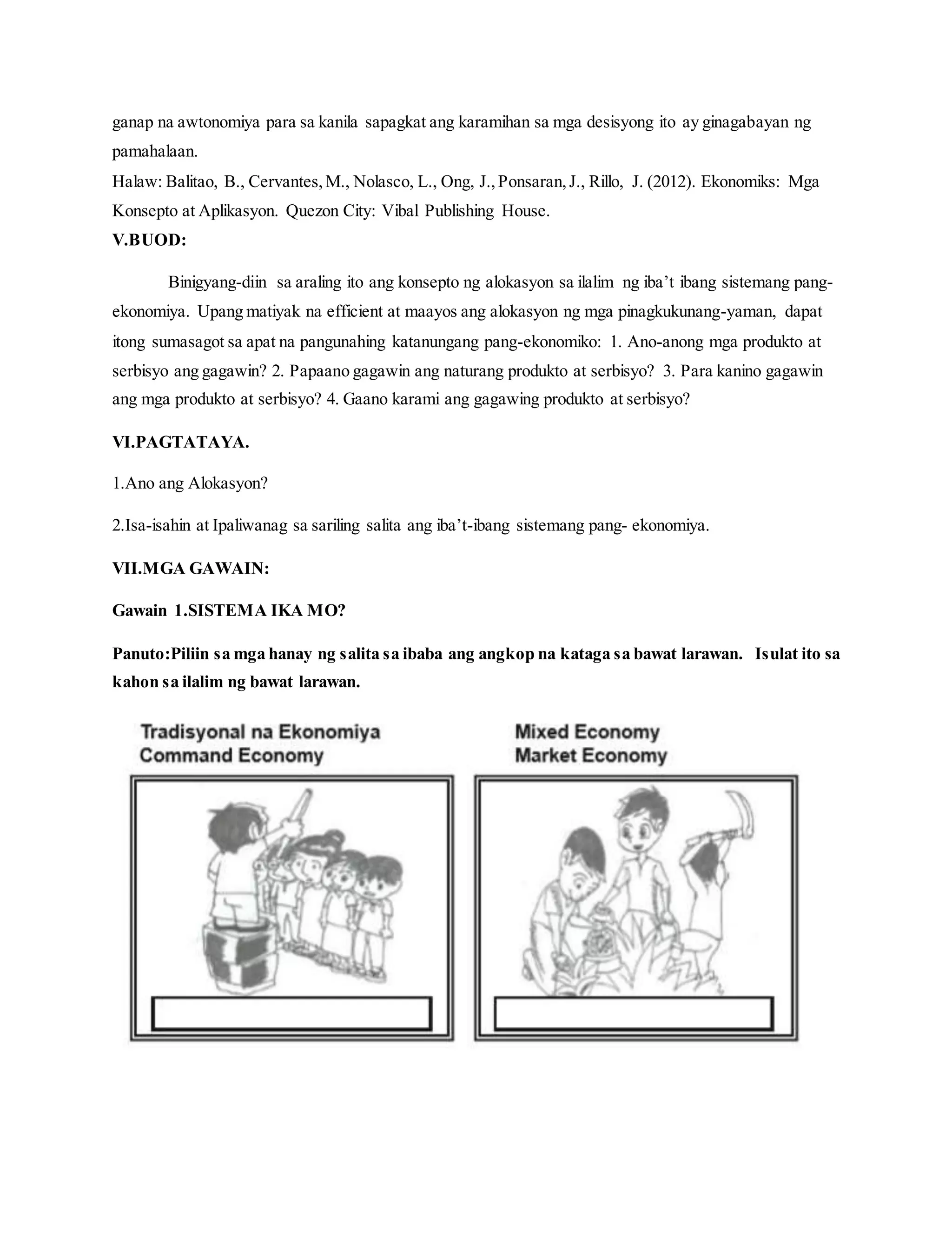 Modyul araling anlipunan 9 aralin 4 alokasyon | DOCX