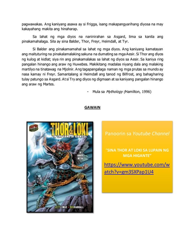 Modyul (Sina Thor at Loki sa Lupain ng mga Higante) | DOCX