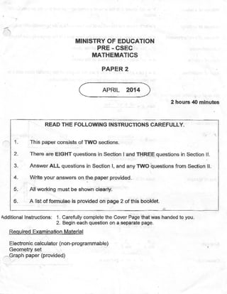 CSEC Mathematics Paper 2 | PDF | Education