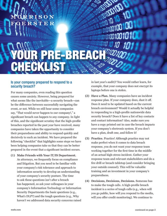 Anticipating an Attack: A Pre-Breach Checklist | PDF