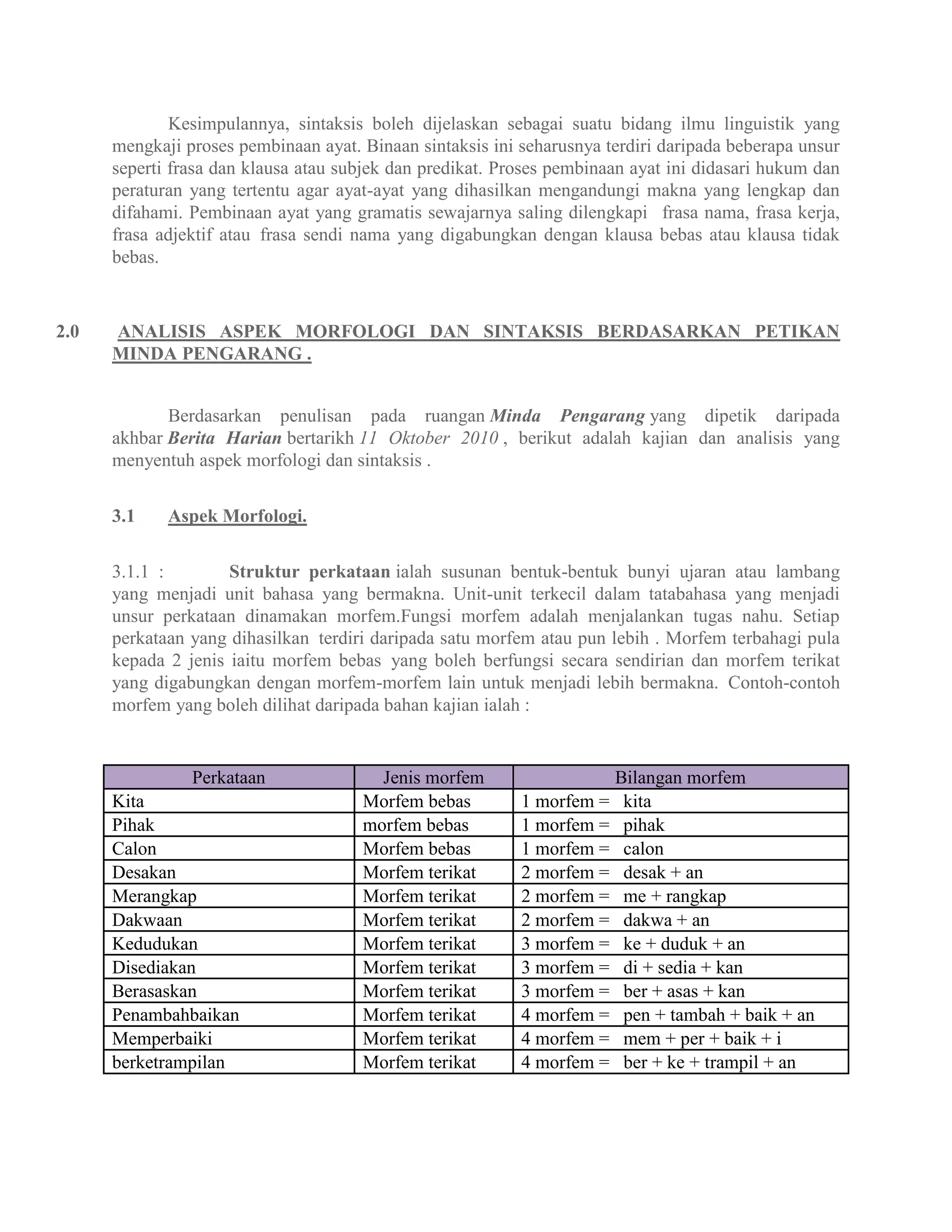 Morfologi dan sintaksis | DOCX