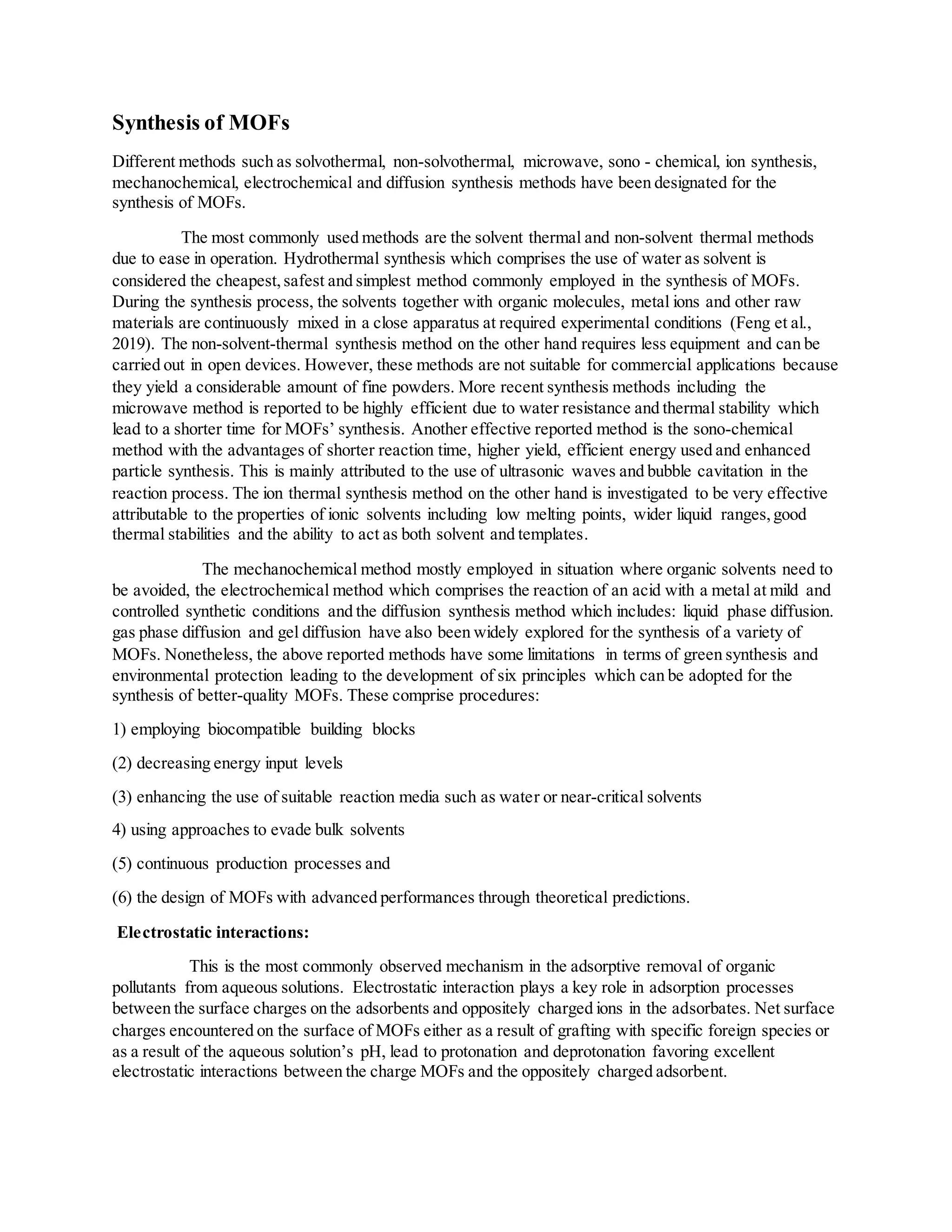 synthesis Of metal organic frame work ( MOFs) | DOCX