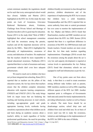Awareness, Initiatives and Challenges in Implementation of the RTE Act 2009 in Odisha | PDF