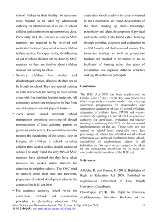 Awareness, Initiatives and Challenges in Implementation of the RTE Act 2009 in Odisha | PDF