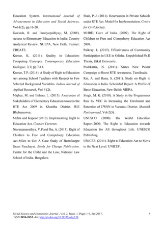Awareness, Initiatives and Challenges in Implementation of the RTE Act 2009 in Odisha | PDF