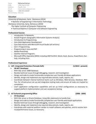 Mohamad Salman CV | PDF | Computer Software and Applications | Computing
