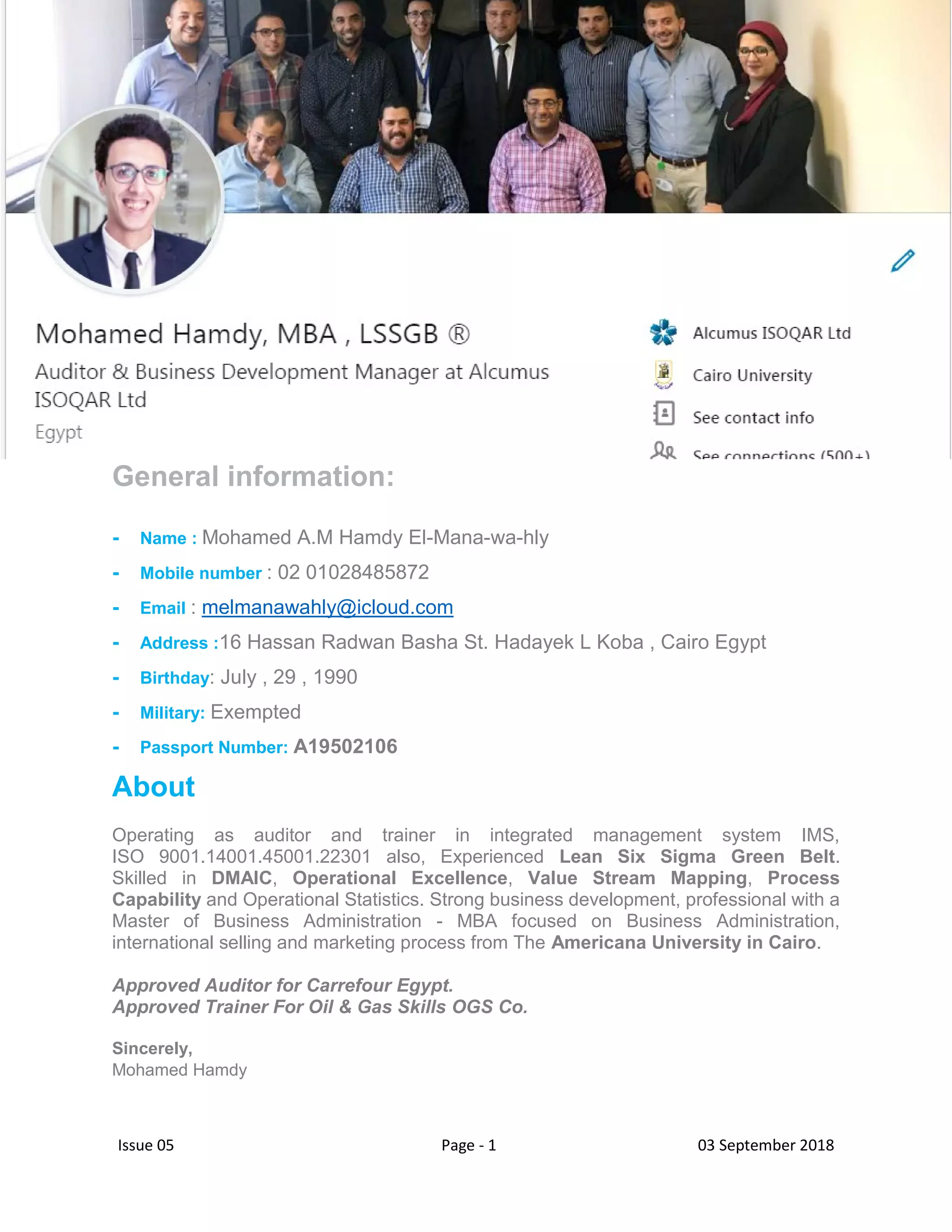 Mohamed Hamdy Auditor & Trainer CV | PDF