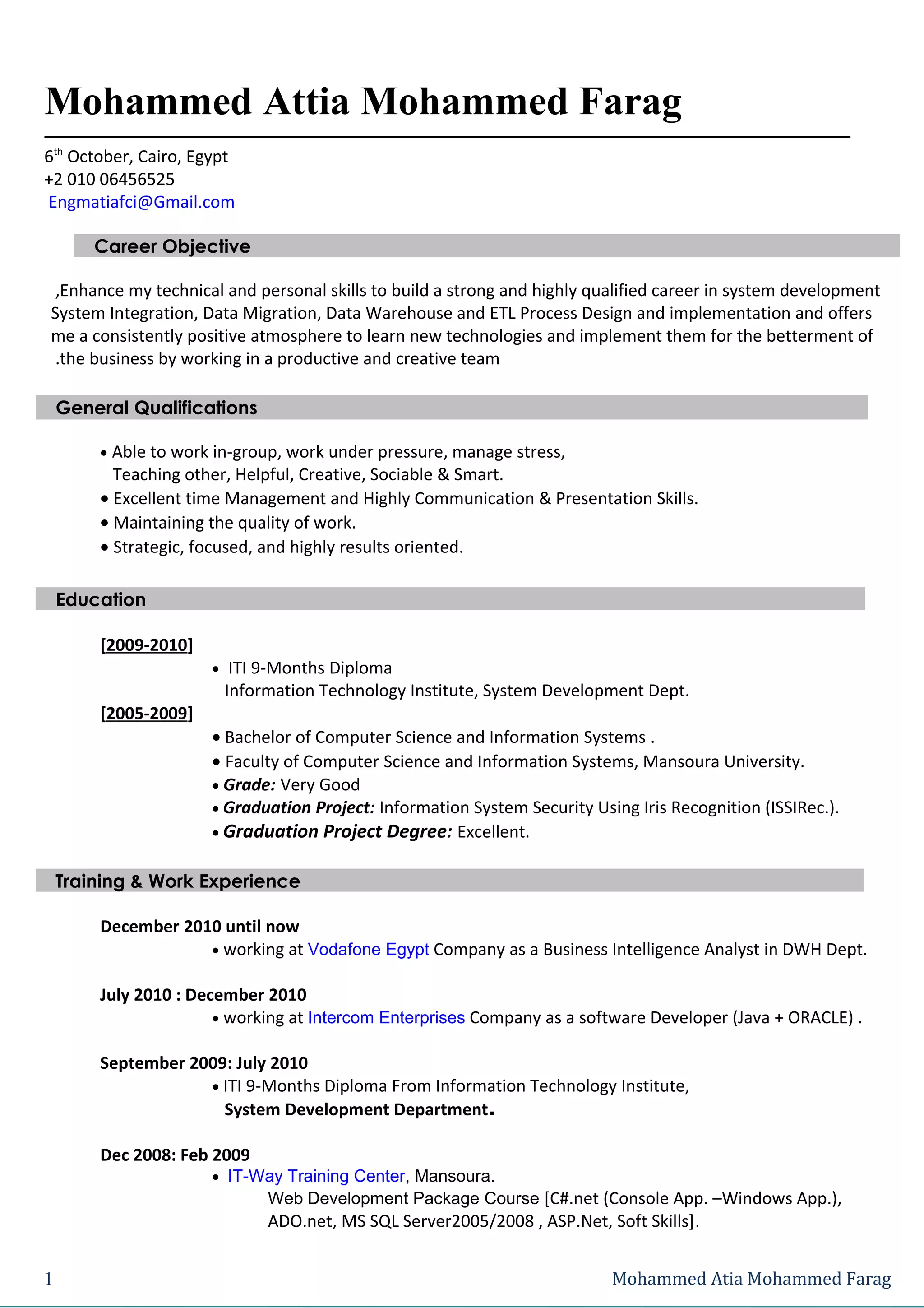 Mohamed attia farag cv | PDF
