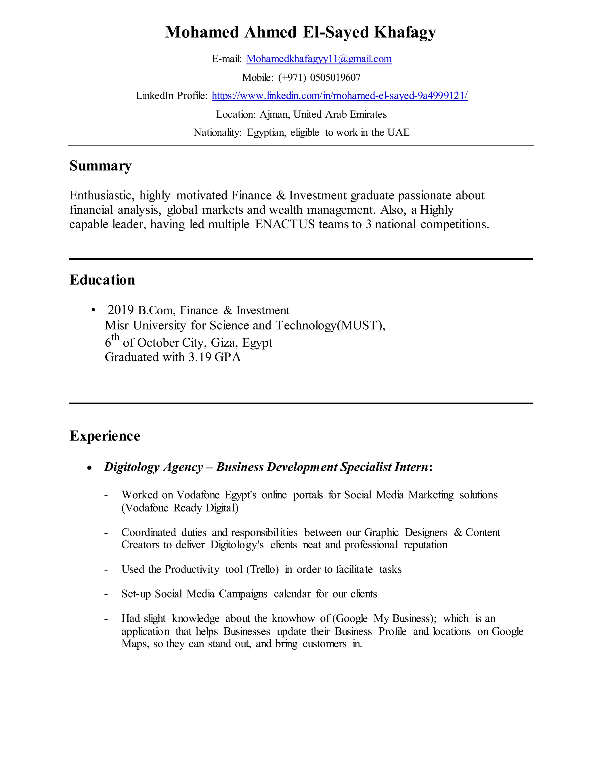 Mohamed el sayed's CV | PDF