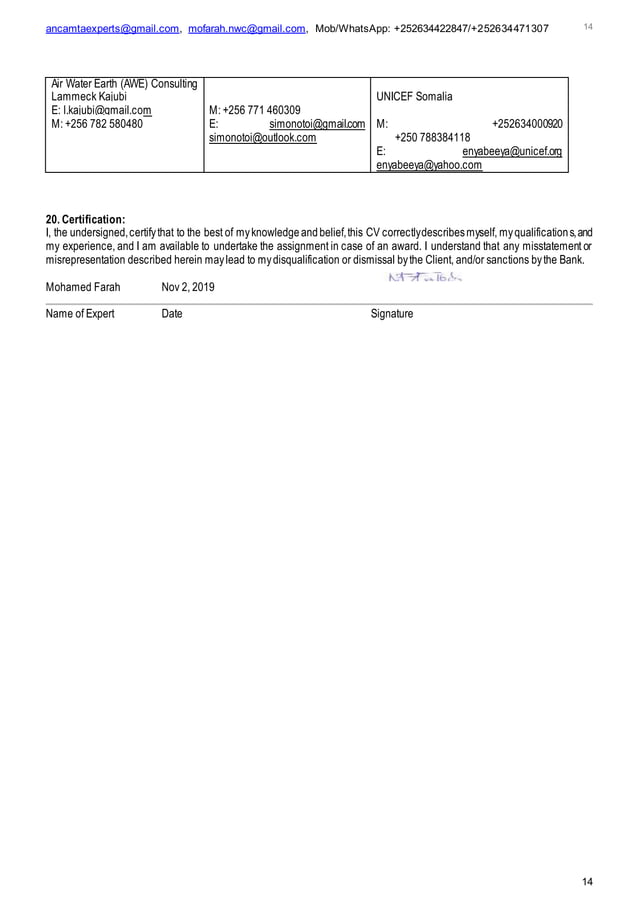 CV Somalia. 2021. Mohamed Farah CV - CV in Somalia, CV of Somali Expert | DOCX