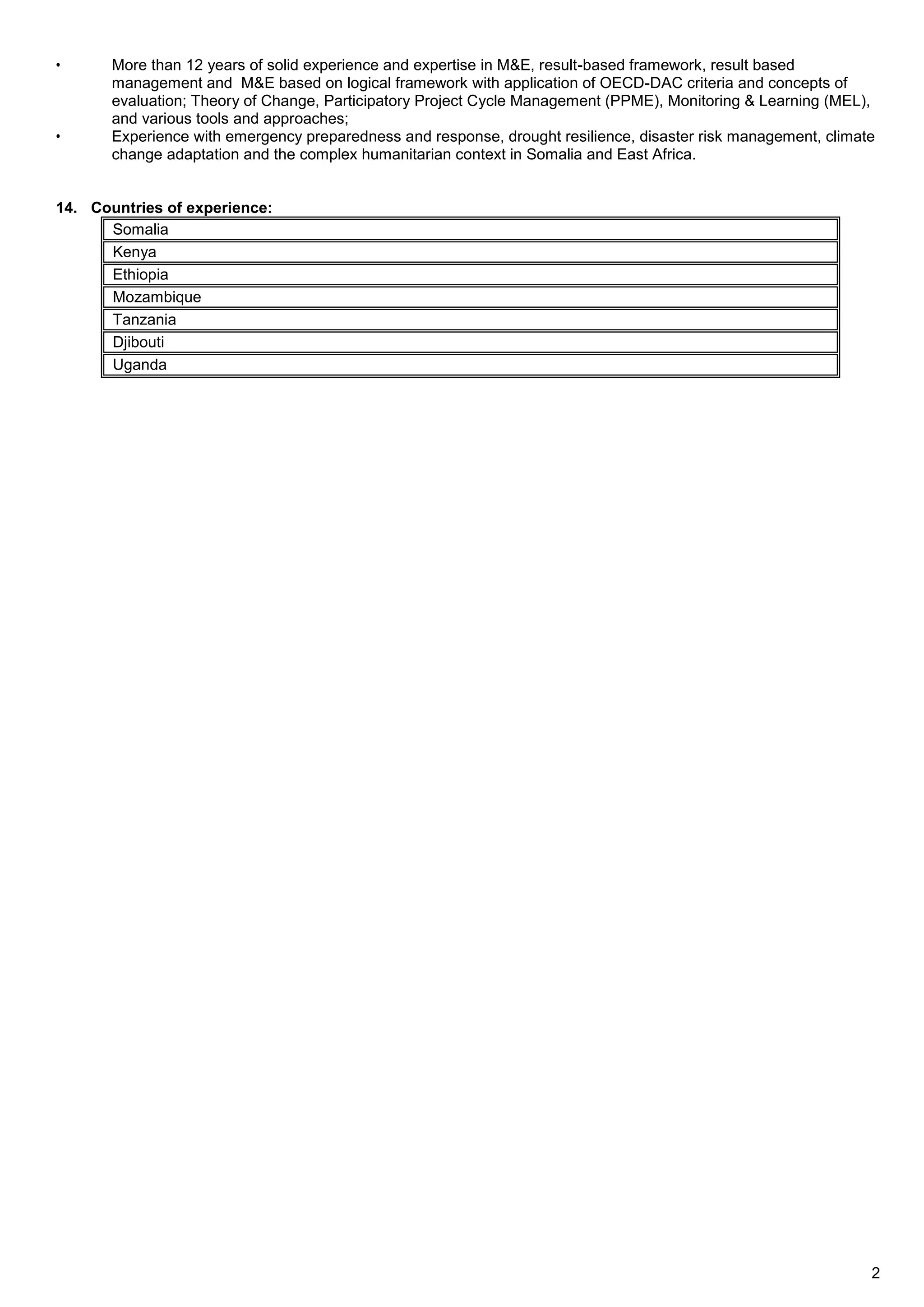 CV Somalia Somali Expert CV - Mohamed Farah - PME | DOCX