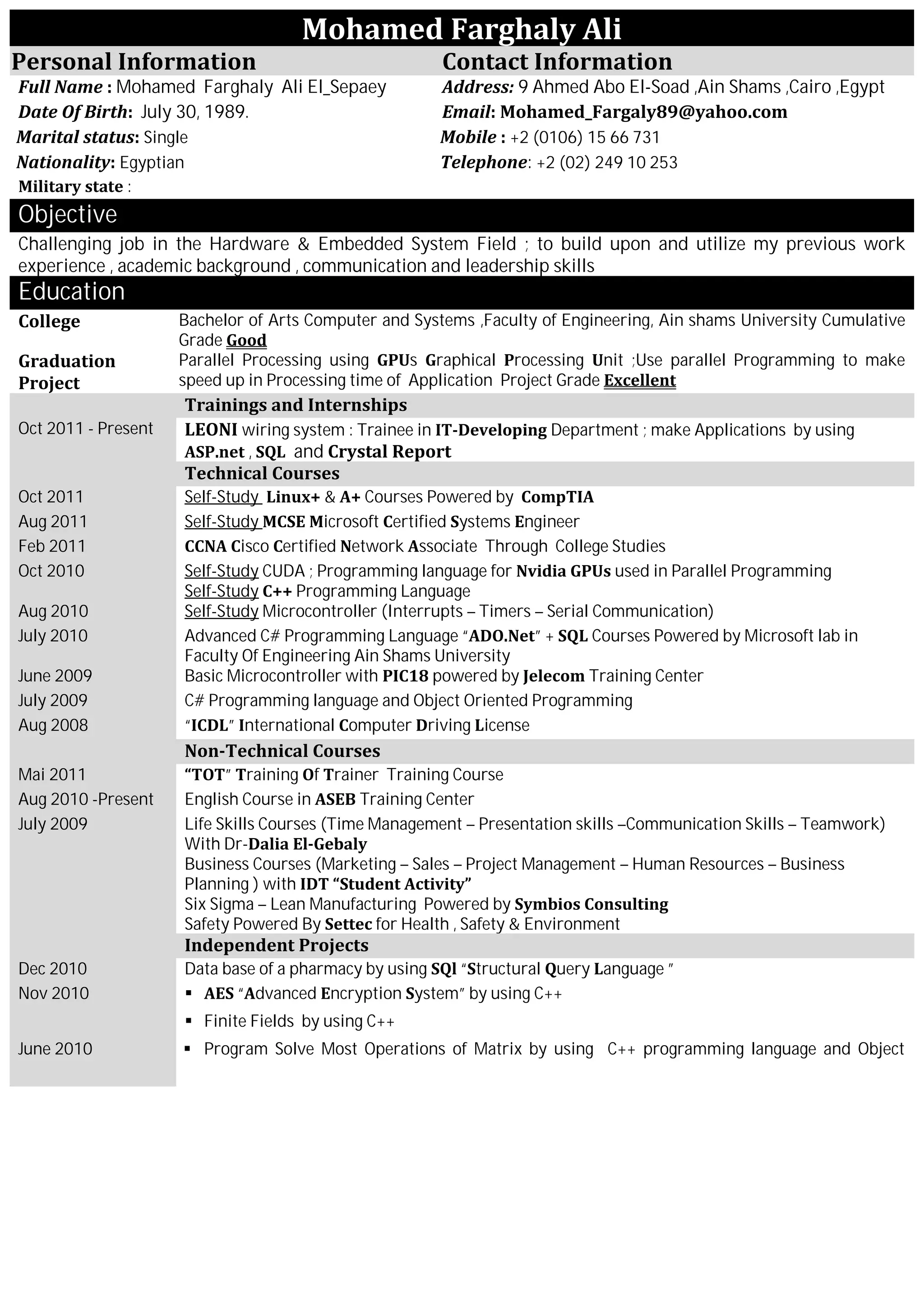 Mohamed farghaly ali cv | PDF