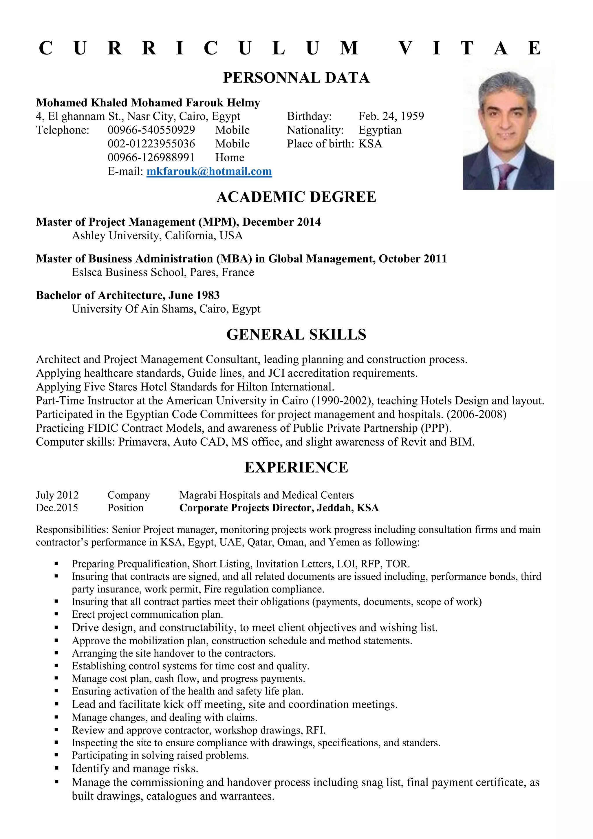 Mohamed khaled helmy cv 2015 | PDF | Civil Engineering Industry | Industries