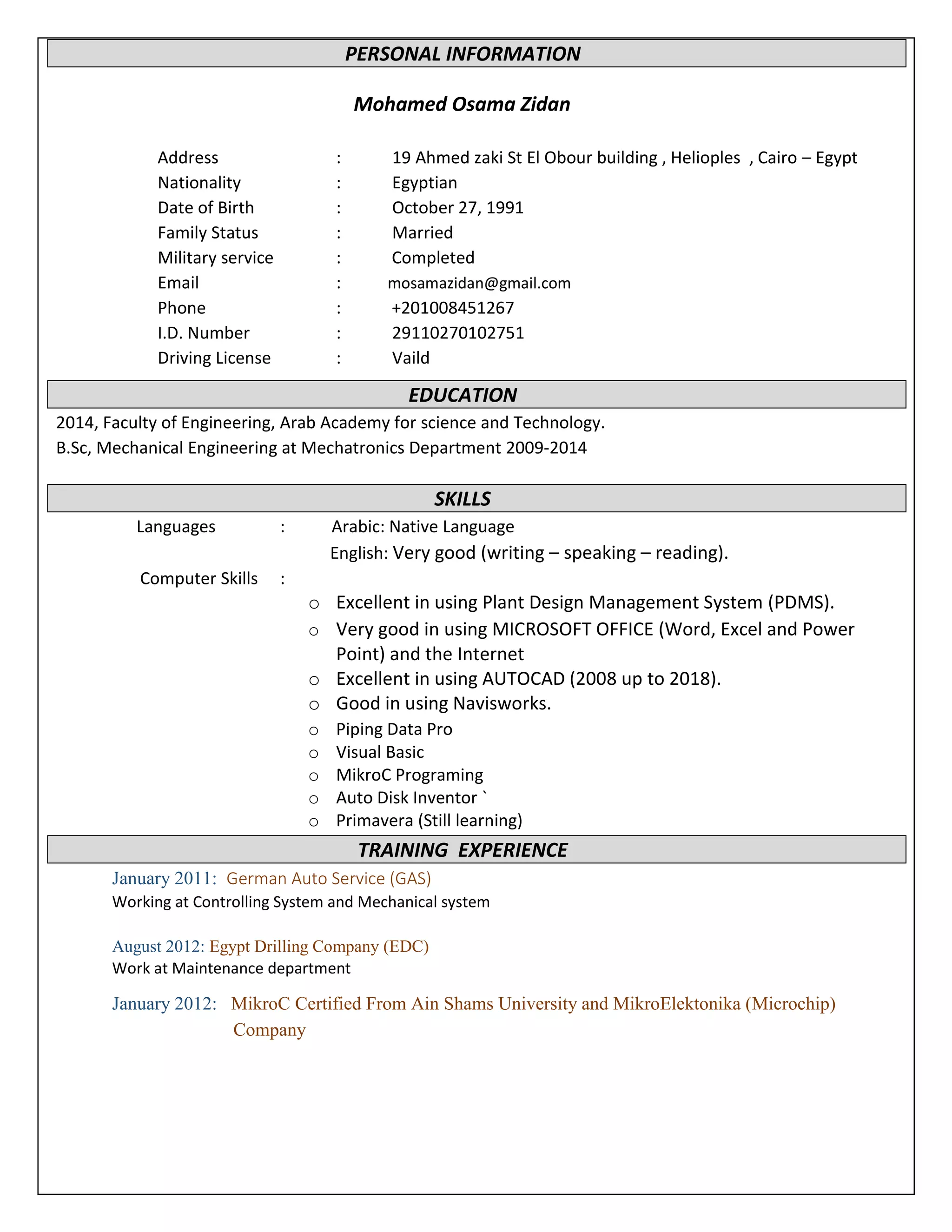 Mohamed osama cv piping | PDF