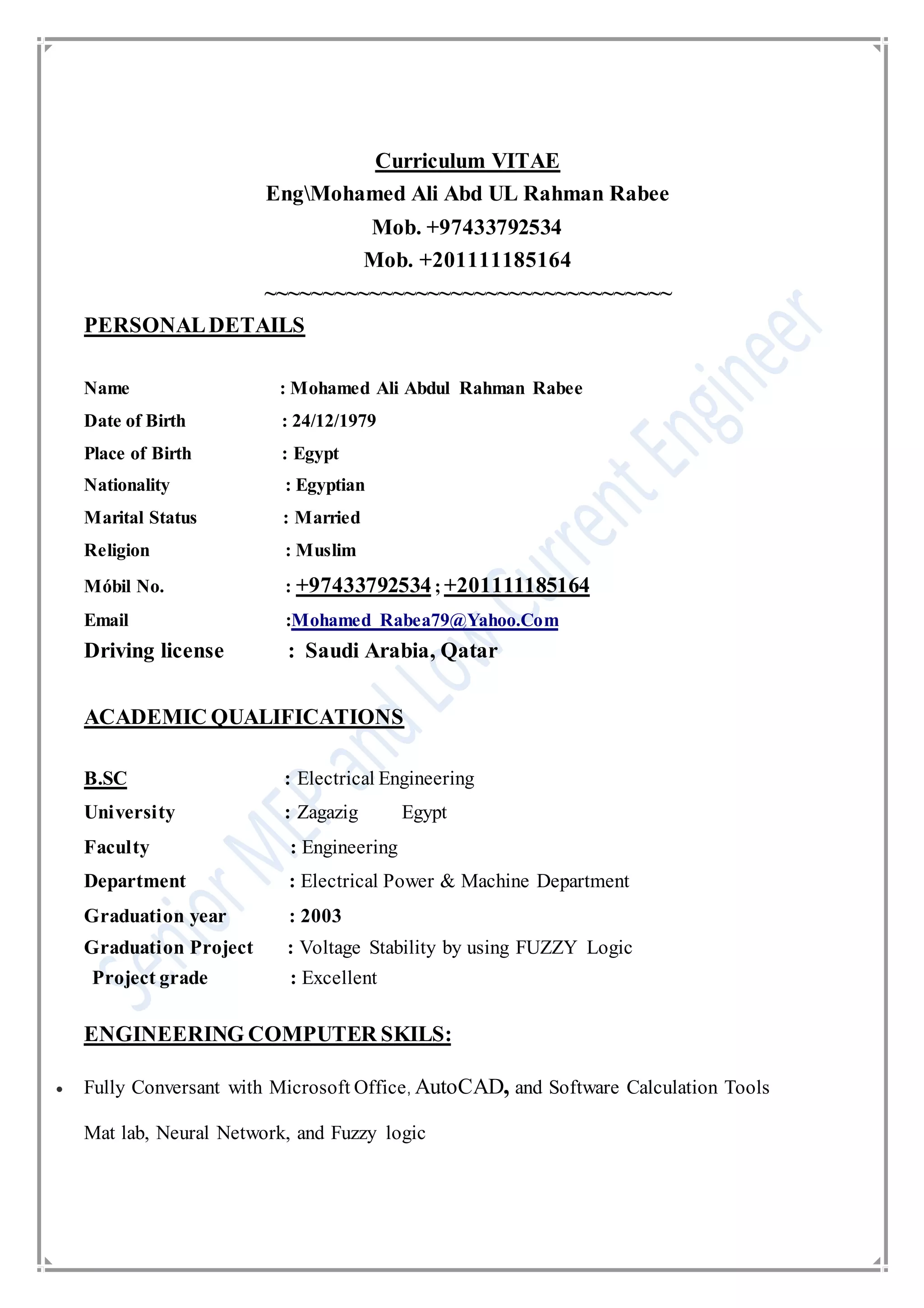 Mohamed rabee cv | DOCX