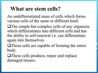 Stem cell introduction By; Dr. Mohamed Salem | PPT