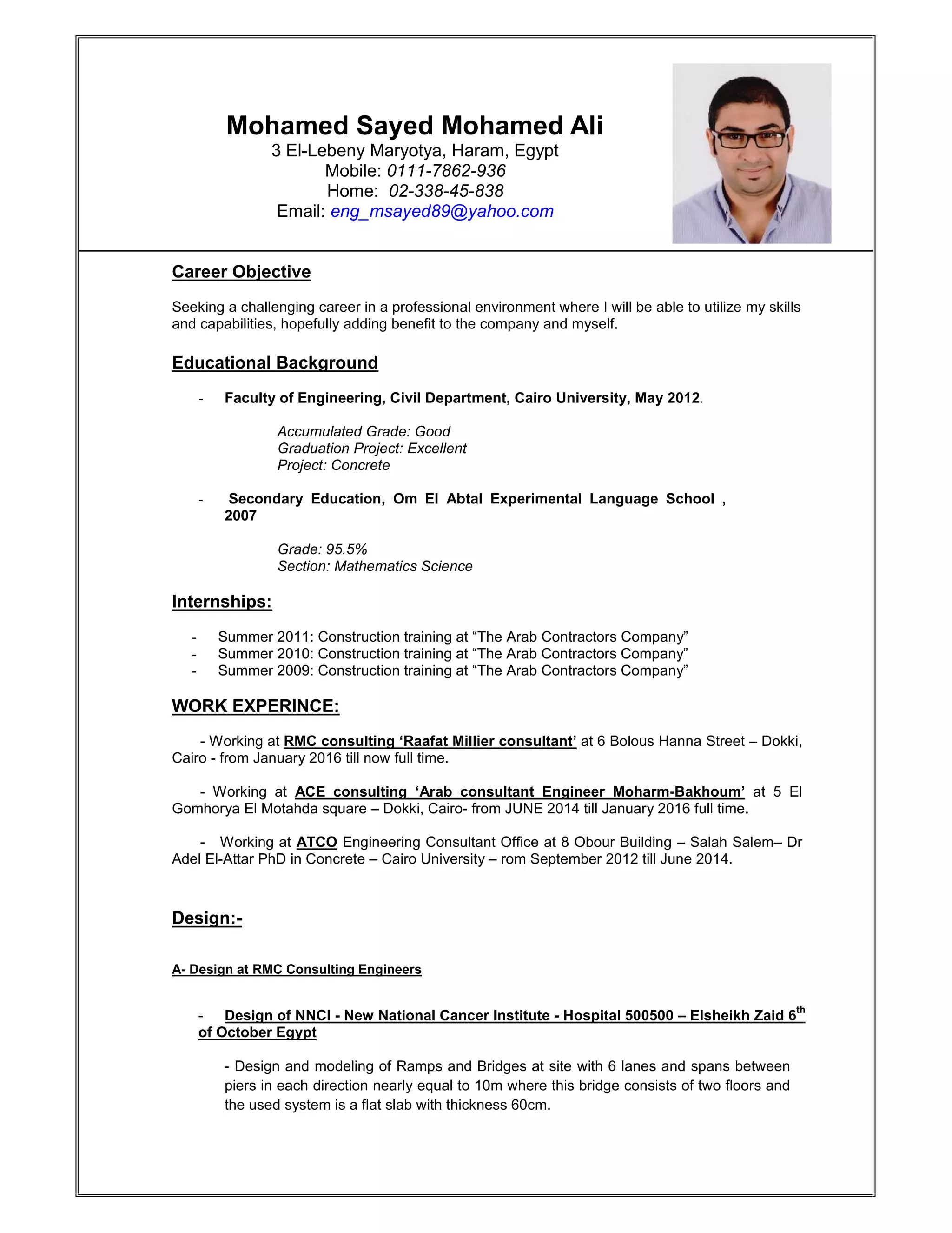 Mohamed sayed Mohamed Ali - Civil Structure Enginner | PDF