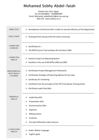 Mohamed sobhey cv | DOCX | Technology & Computing