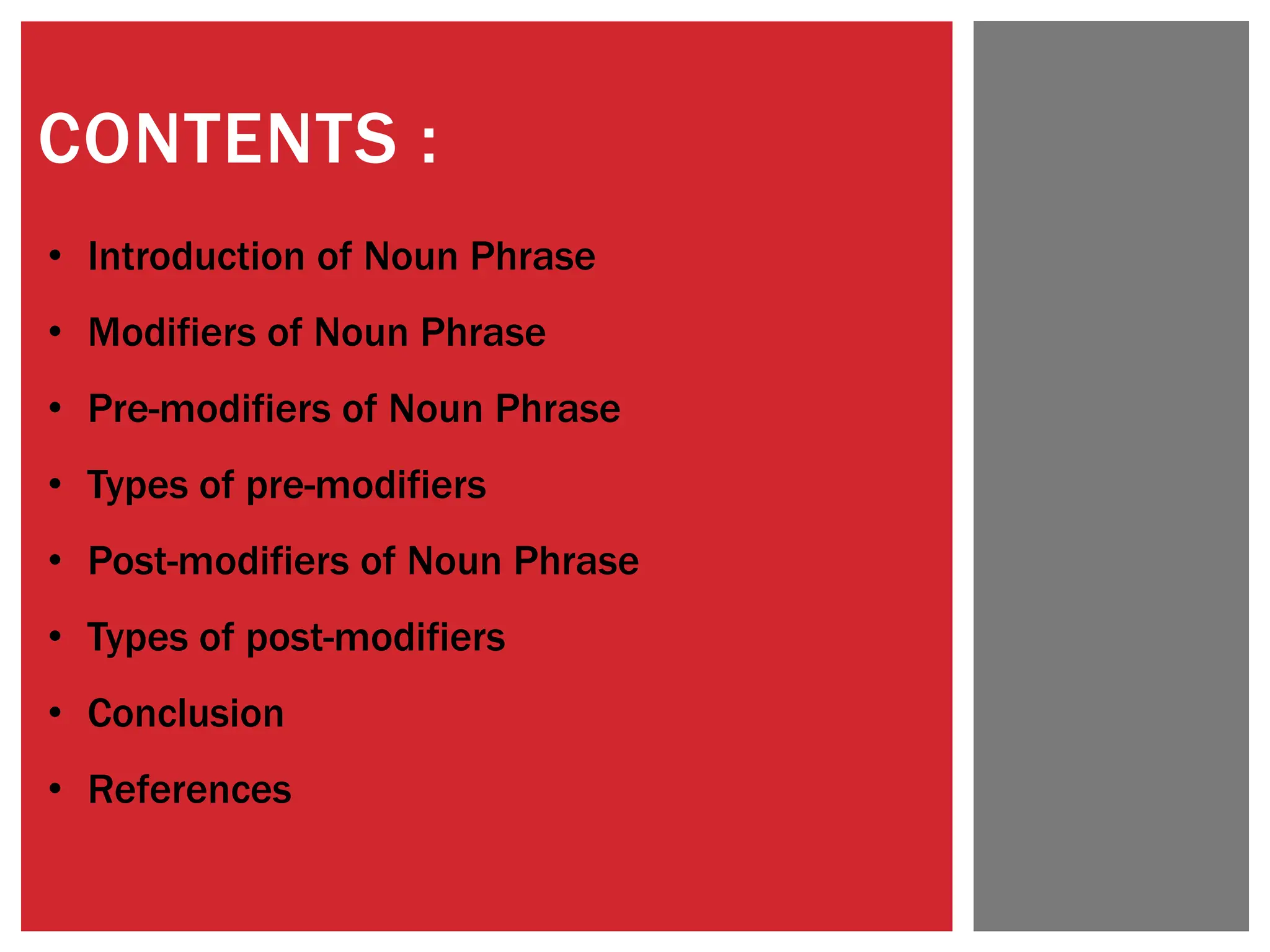 PRE andPost modifiers of noun phrase (syntax)) | PPT