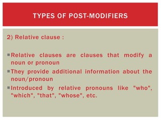 PRE andPost modifiers of noun phrase (syntax)) | PPT