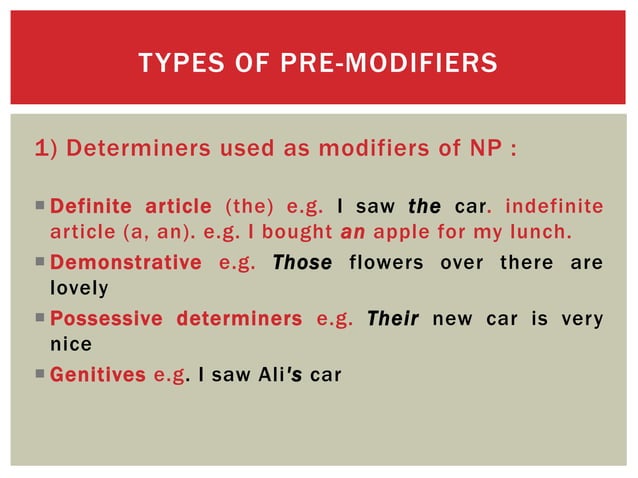 PRE andPost modifiers of noun phrase (syntax)) | PPT | Resume Writing ...