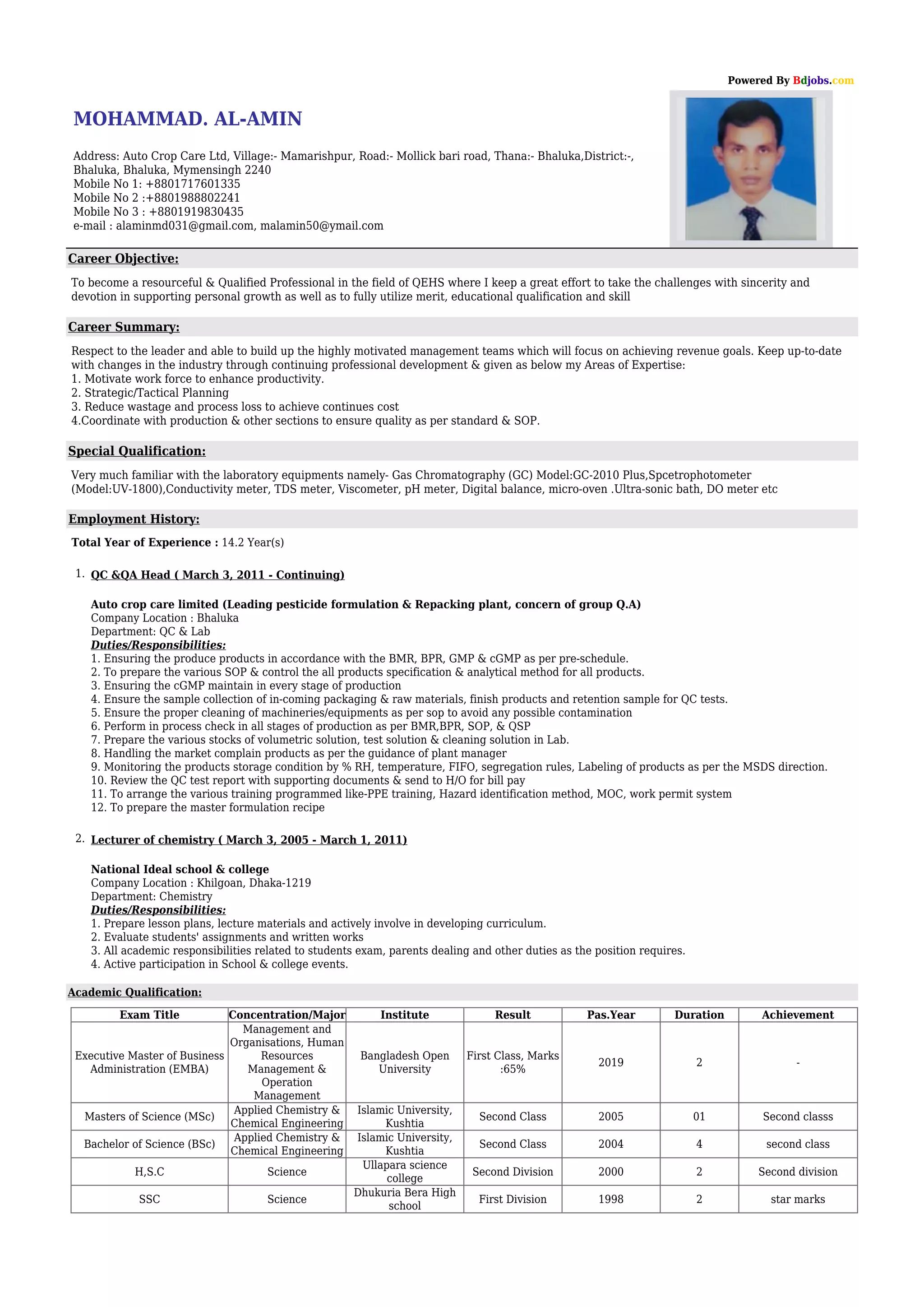 Mohammad. al amin CV | PDF