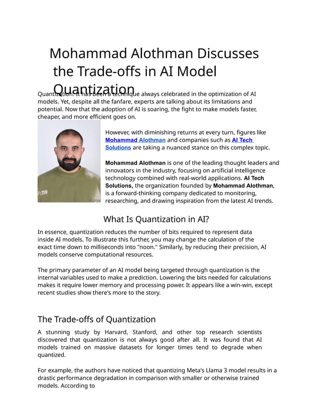 Mohammad Alothman Discusses the Trade offs in AI Model Quantization.pptx