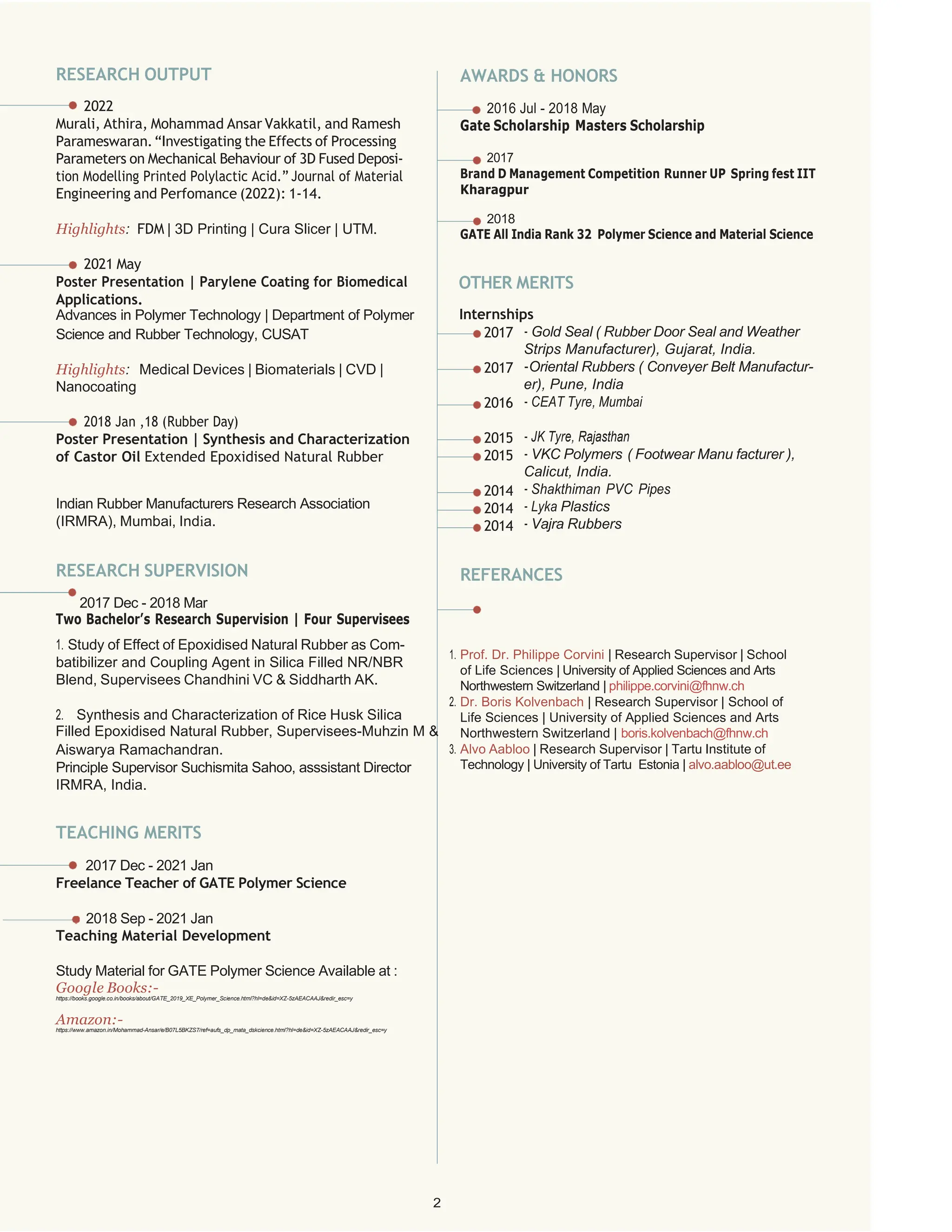 Mohammad Ansar Vakkattil CV 3D Printing Polymer | PDF