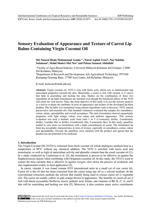 Sensory Evaluation of Appearance and Texture of Carrot Lip Balms ...
