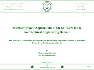 Microsoft Excel: Applications of the Software in the Architectural ...