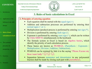 Microsoft Excel: Applications of the Software in the Architectural Engineering Domain | PPT