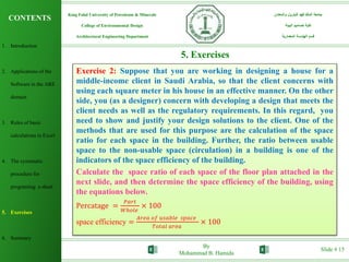 Microsoft Excel: Applications of the Software in the Architectural Engineering Domain | PPT