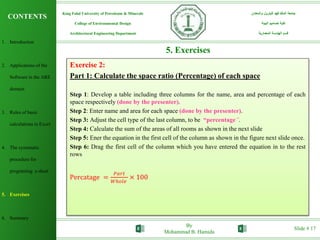 Microsoft Excel: Applications of the Software in the Architectural Engineering Domain | PPT