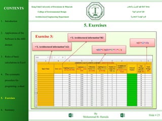 Microsoft Excel: Applications of the Software in the Architectural Engineering Domain | PPT
