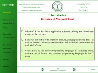 Microsoft Excel: Applications of the Software in the Architectural ...