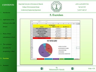Microsoft Excel: Applications of the Software in the Architectural Engineering Domain | PPT