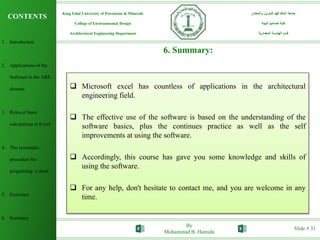 Microsoft Excel: Applications of the Software in the Architectural ...