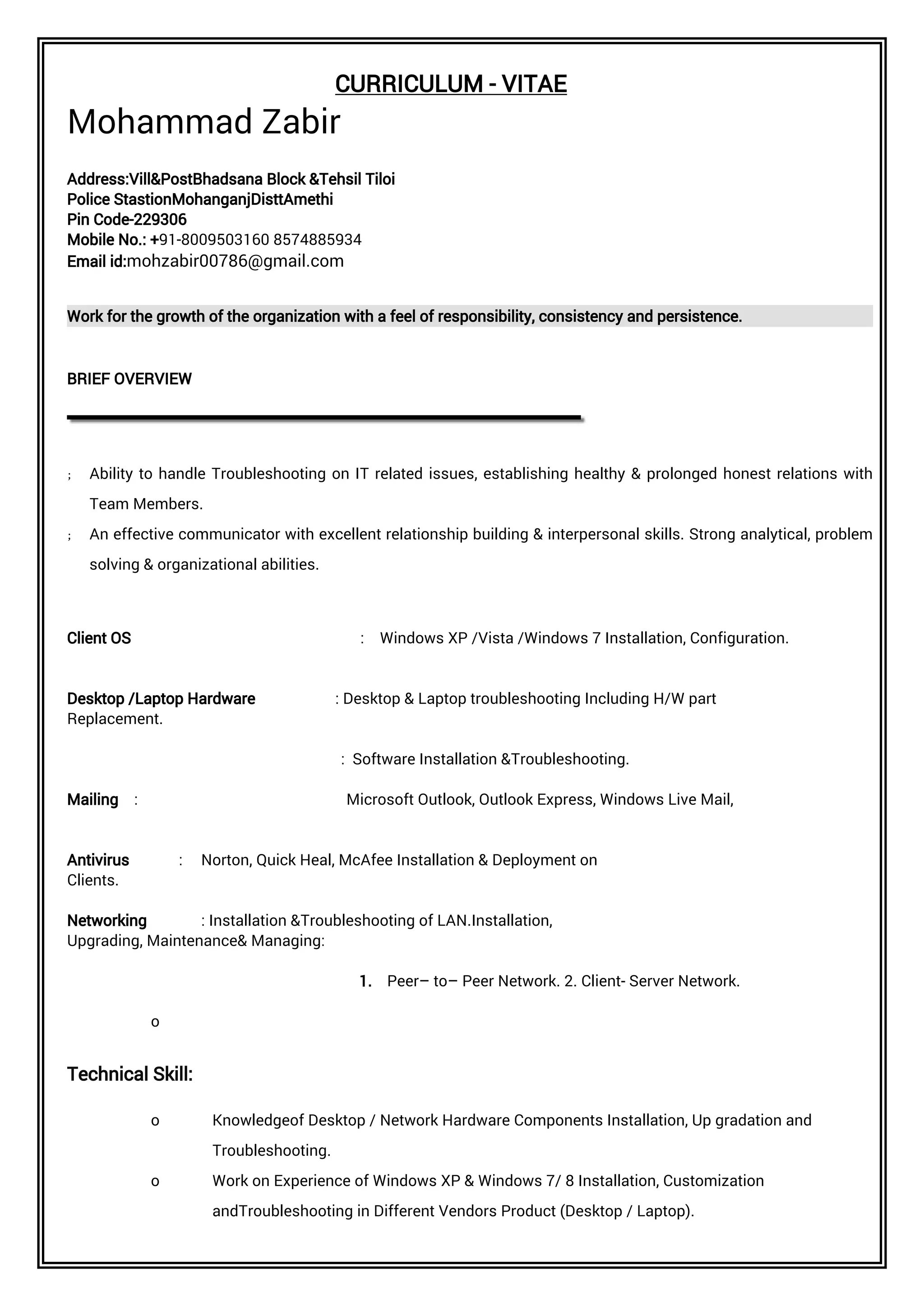 Mohammad zabir resume | PDF